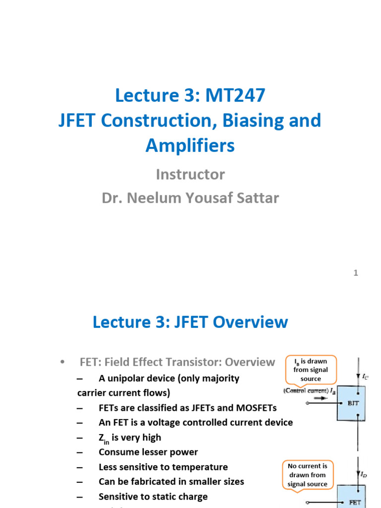 JFETs: Construction, Biasing & Amplifiers | PDF | Field Effect Transistor | Computer Engineering