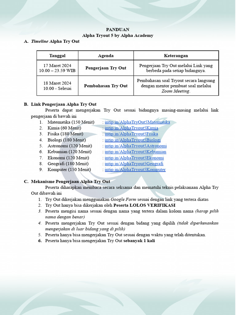 Panduan Try Out Alpha Academy | PDF