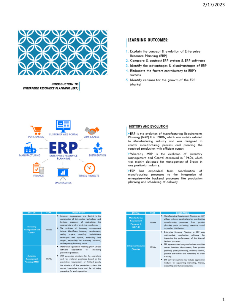 I. Introduction To ERP | PDF | Enterprise Resource Planning | Computing