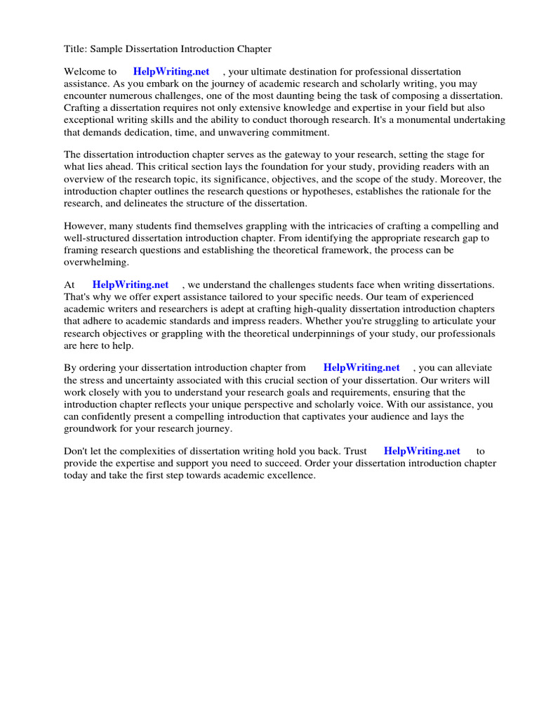 Sample Dissertation Introduction Chapter | PDF | Thesis | Methodology