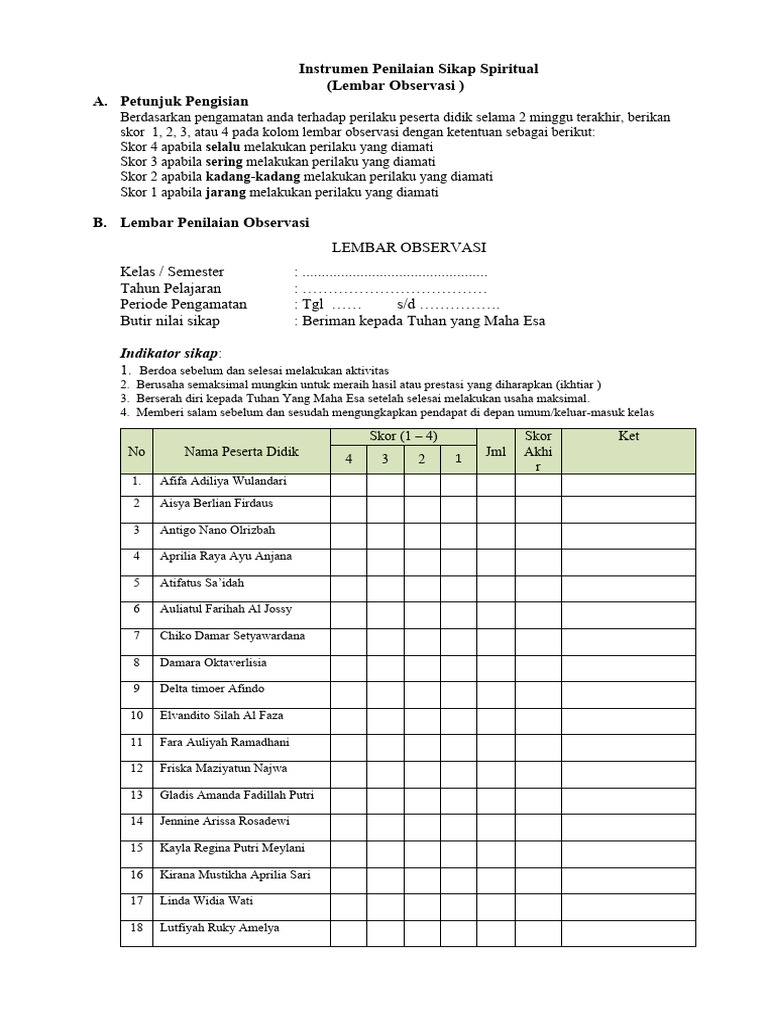 Contoh Lembar Observasi | PDF