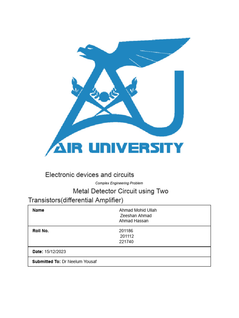 Metal Detector Circuit Using Two Transistors | PDF | Electronic ...