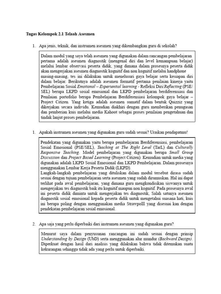 Tugas Kelompok 2.1. Telaah Instrumen | PDF