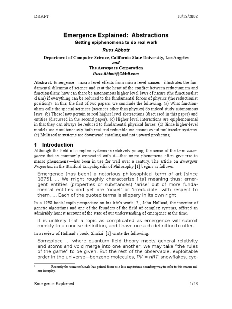 Emergence Explained Abstractions 07.19 | PDF | Reductionism | Emergence