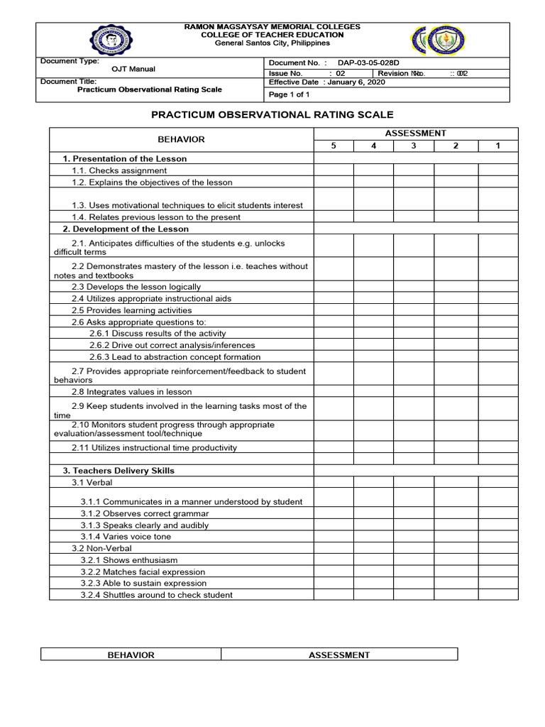 OJT Rating Sheet | PDF | Teachers | Learning