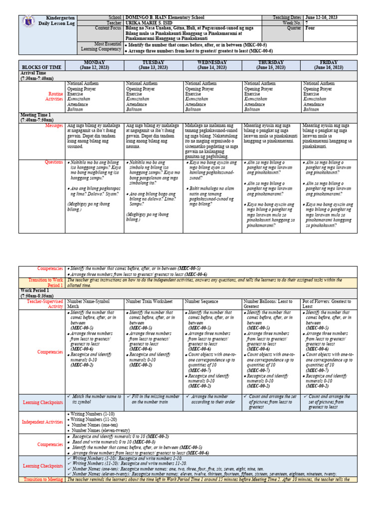 Kindergarten DLL MELC Q4 Week 7 Asf | PDF