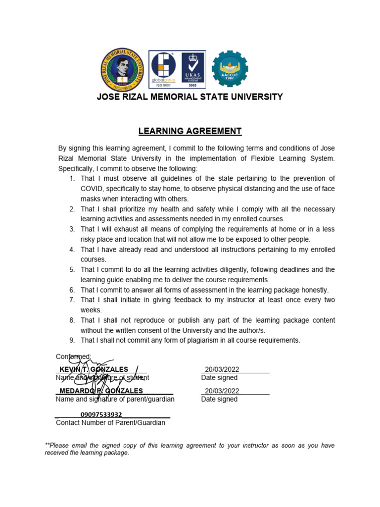 Learning Agreement | PDF