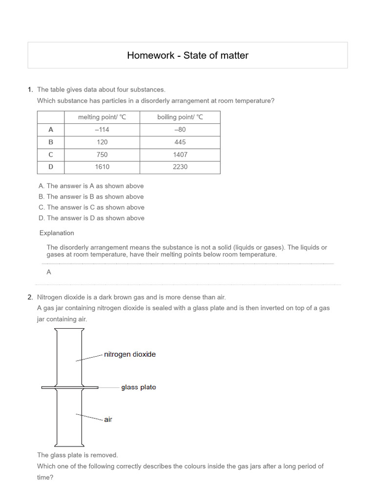 state of matter-answer | PDF | Gases | Liquids
