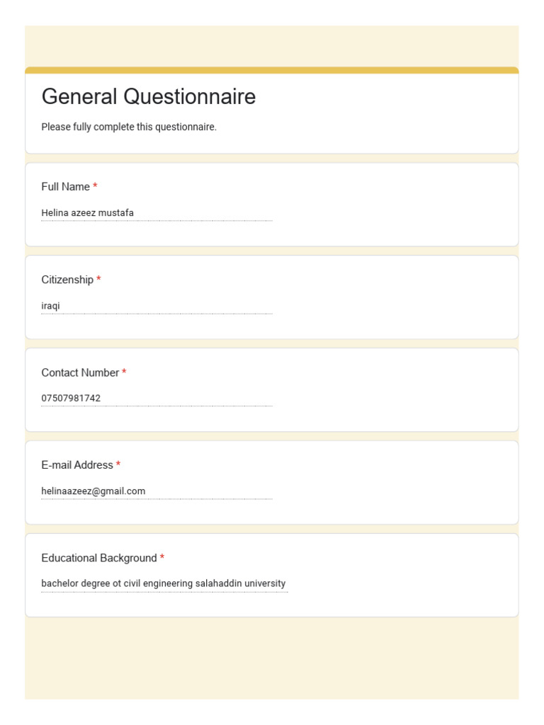 General Questionnaire - Helina | PDF