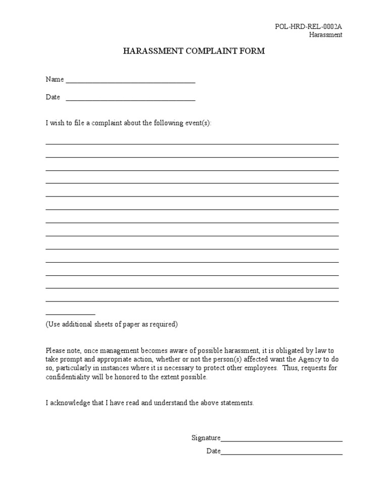 Harassment Complaint Form Template | PDF