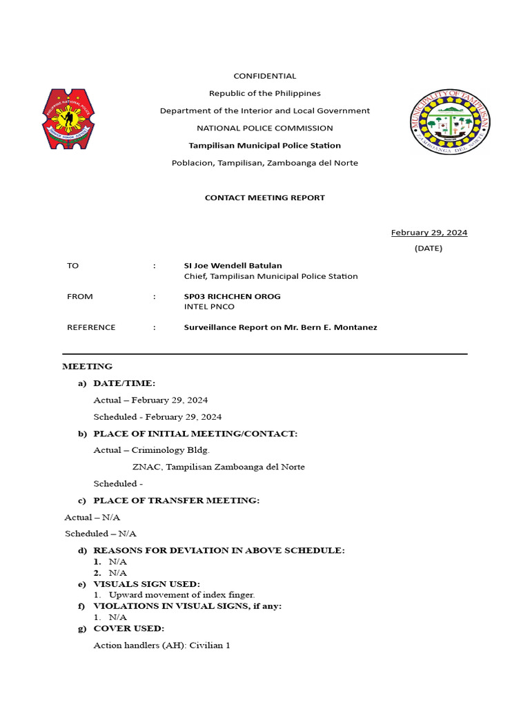 CONTACT MEETING REPORT | PDF | Police | Legal Action