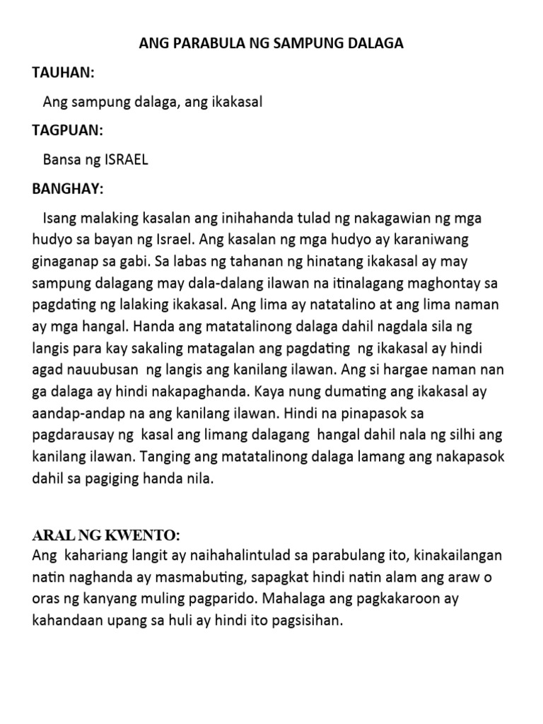 Ang Parabula NG Sampung Dalaga | PDF