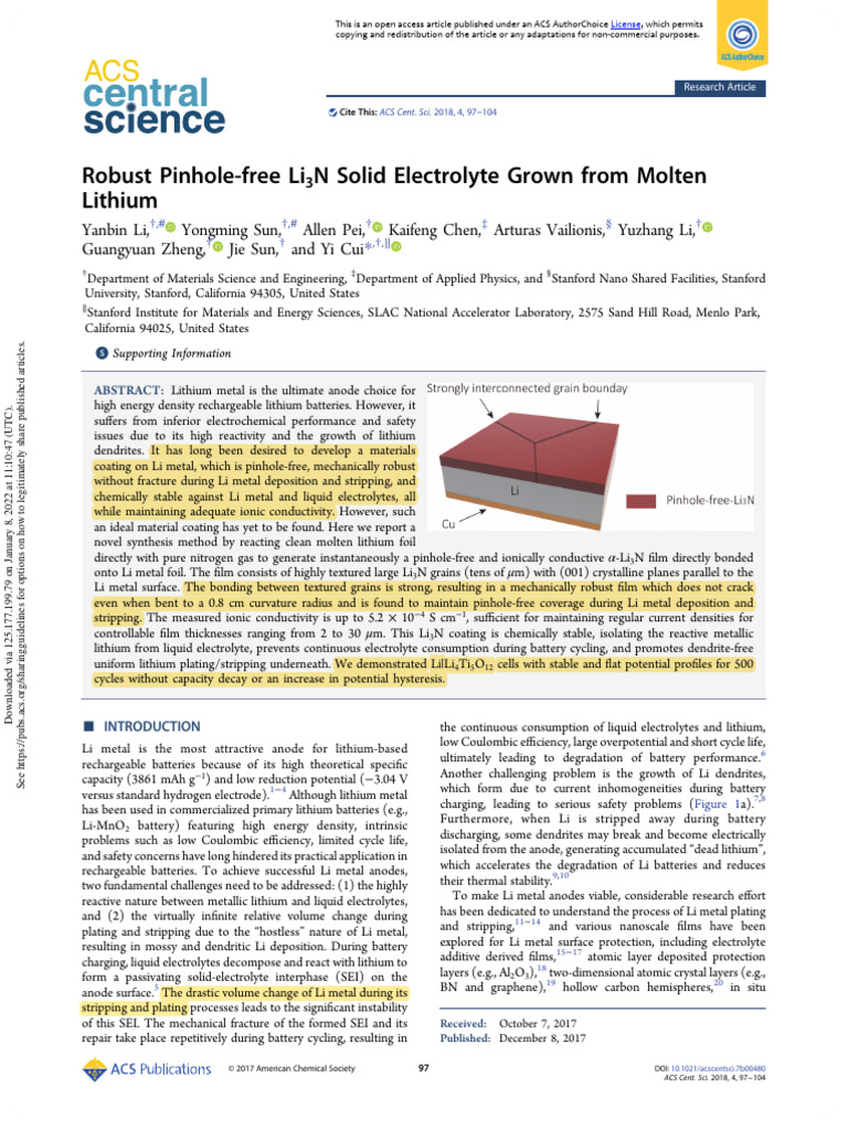 Robust Pinhole-Free Li3N Solid Electrolyte Grown From Molten Lithium ...