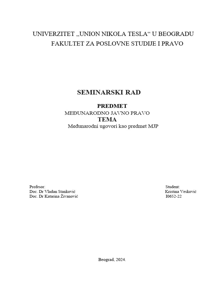 Seminarski Rad, Medjunarodno Javno Pravo | PDF