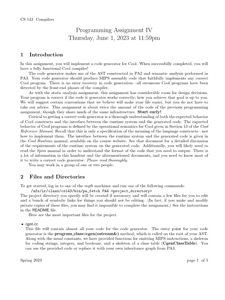 Programming Assignment IV Thursday, June 1, 2023 at 11:59pm | PDF | Class (Computer Programming ...