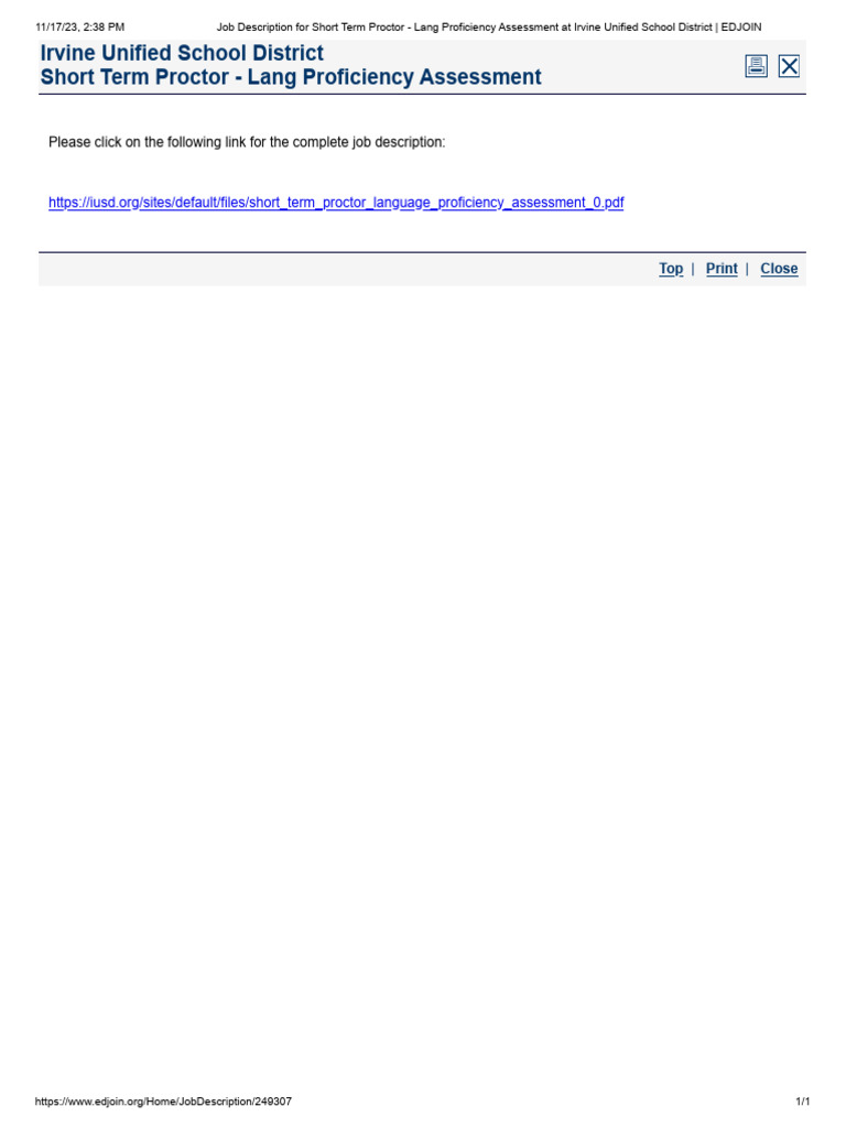 Job Description For Short Term Proctor - Lang Proficiency Assessment at ...