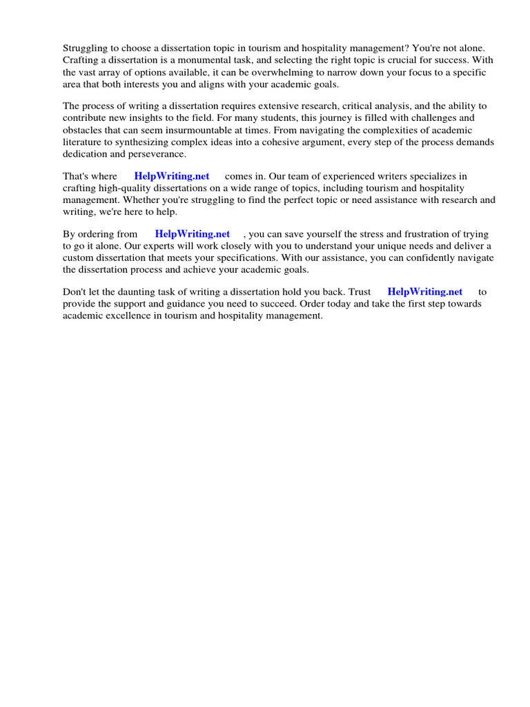 Dissertation Topics in Tourism Management | PDF | Tourism | Marketing