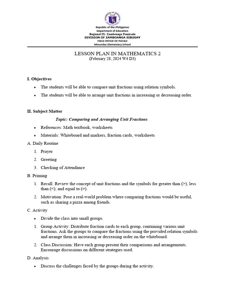Lesson Plan in Mathematics 2: I. Objectives | Download Free PDF | Mathematics