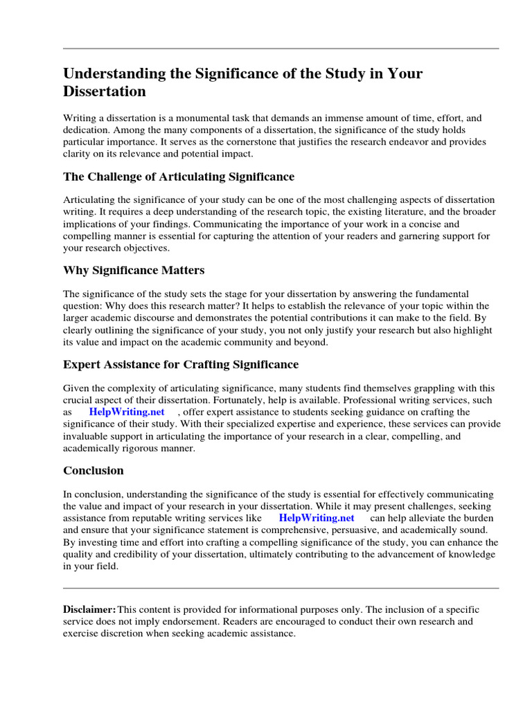 Sample Significance of The Study in Dissertation | PDF