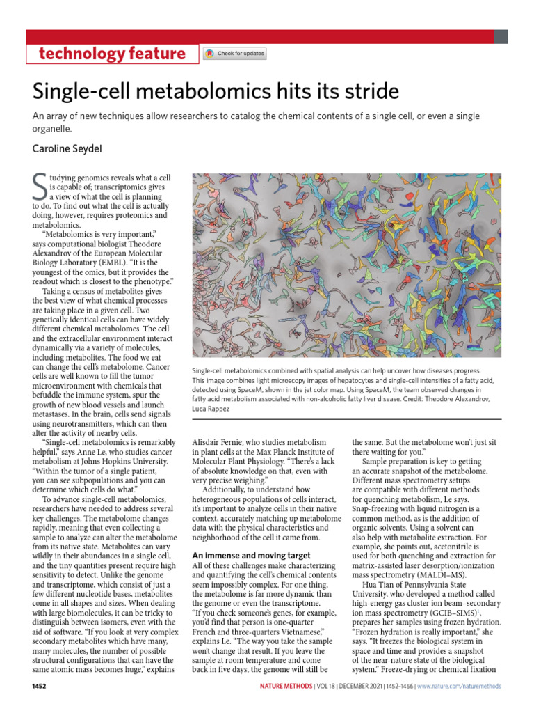 Single Cell Metabolomics 2021 | PDF | Metabolomics | Mass Spectrometry
