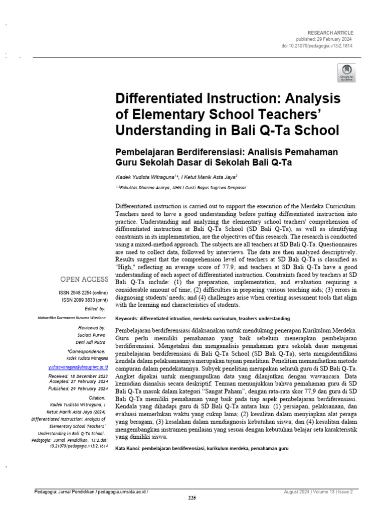 Differentiated Instruction in Bali Schools | PDF | Differentiated Instruction | Learning