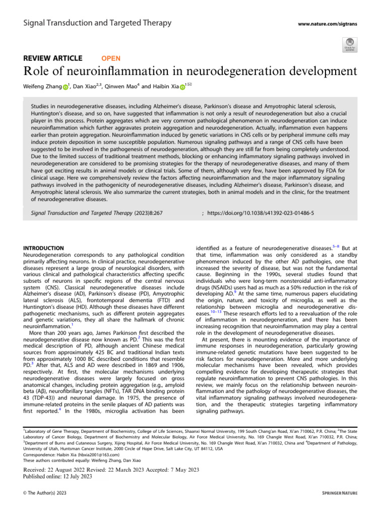 Role Of Neuroinflammation In Neurodegeneration Development Pdf