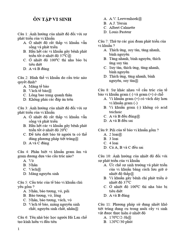 500 Cau Vi Sinh | PDF