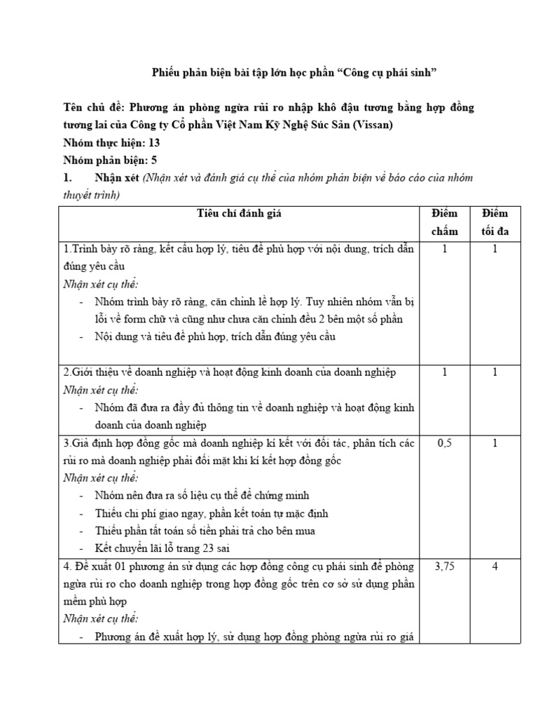 Phiếu chấm phản biện BTL 2 | PDF