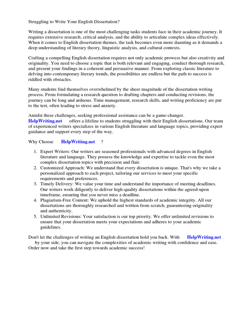 English Dissertation Themes | PDF | Thesis | Essays