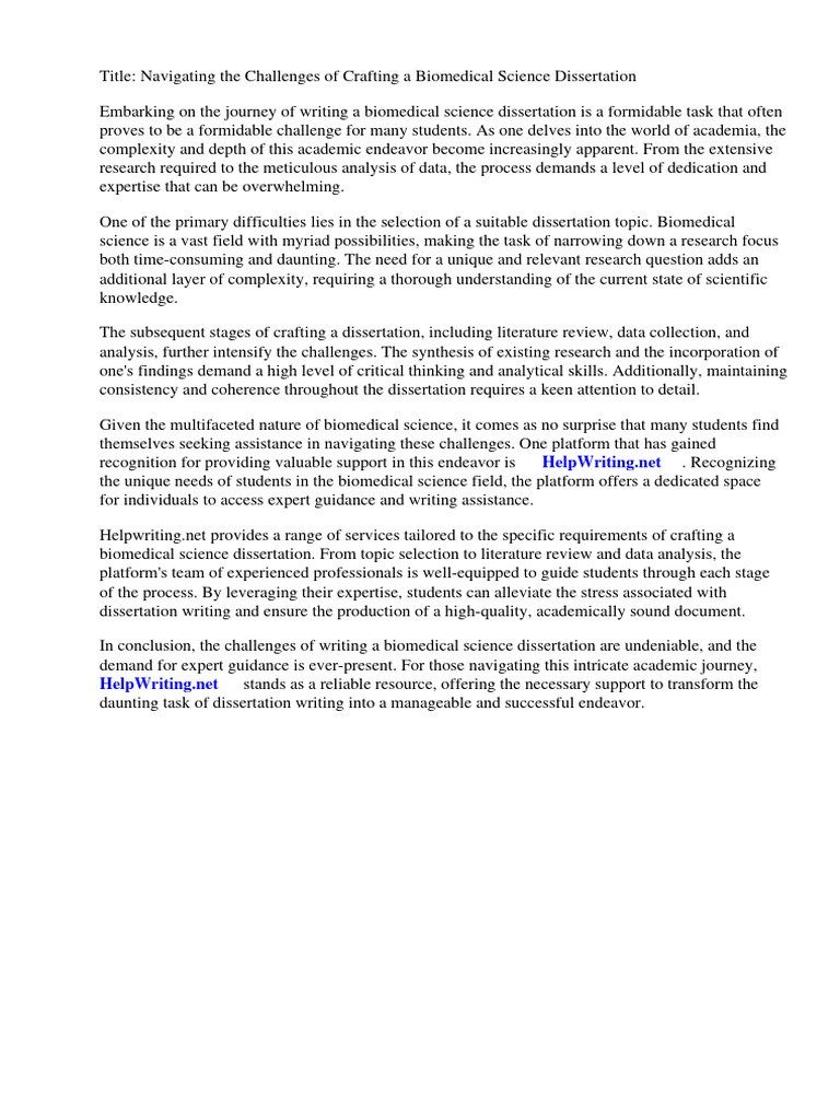 Biomedical Science Dissertation Ideas | PDF | Science | Biomedical ...