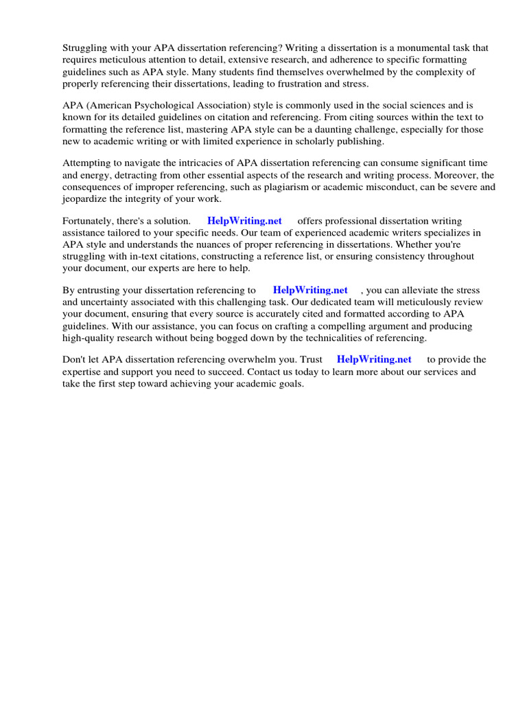 Apa Dissertation Referencing | PDF | Apa Style | Thesis