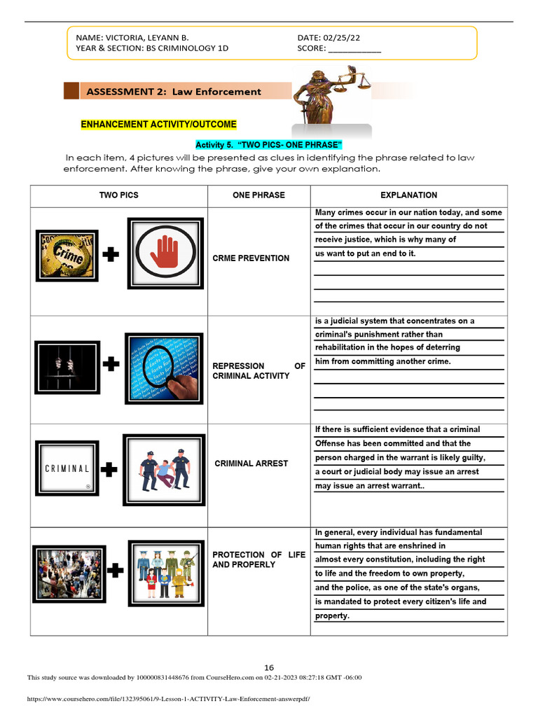9 Lesson 1 ACTIVITY Law Enforcement Answer PDF | PDF