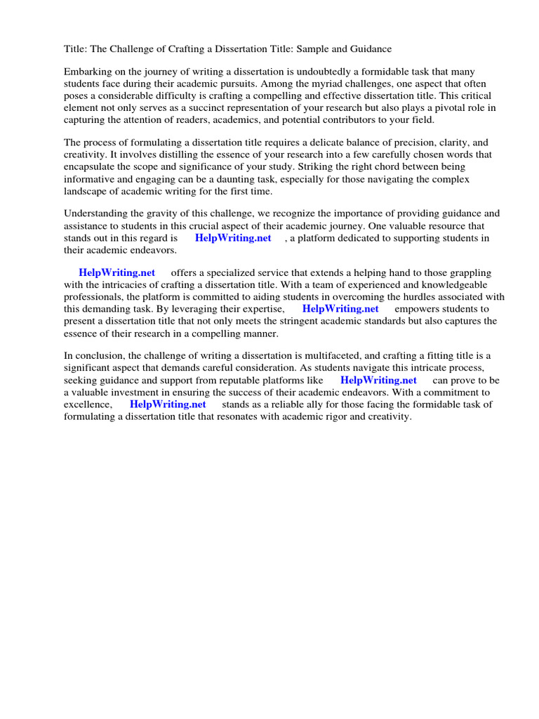 Dissertation Title Sample | PDF | Thesis | Methodology