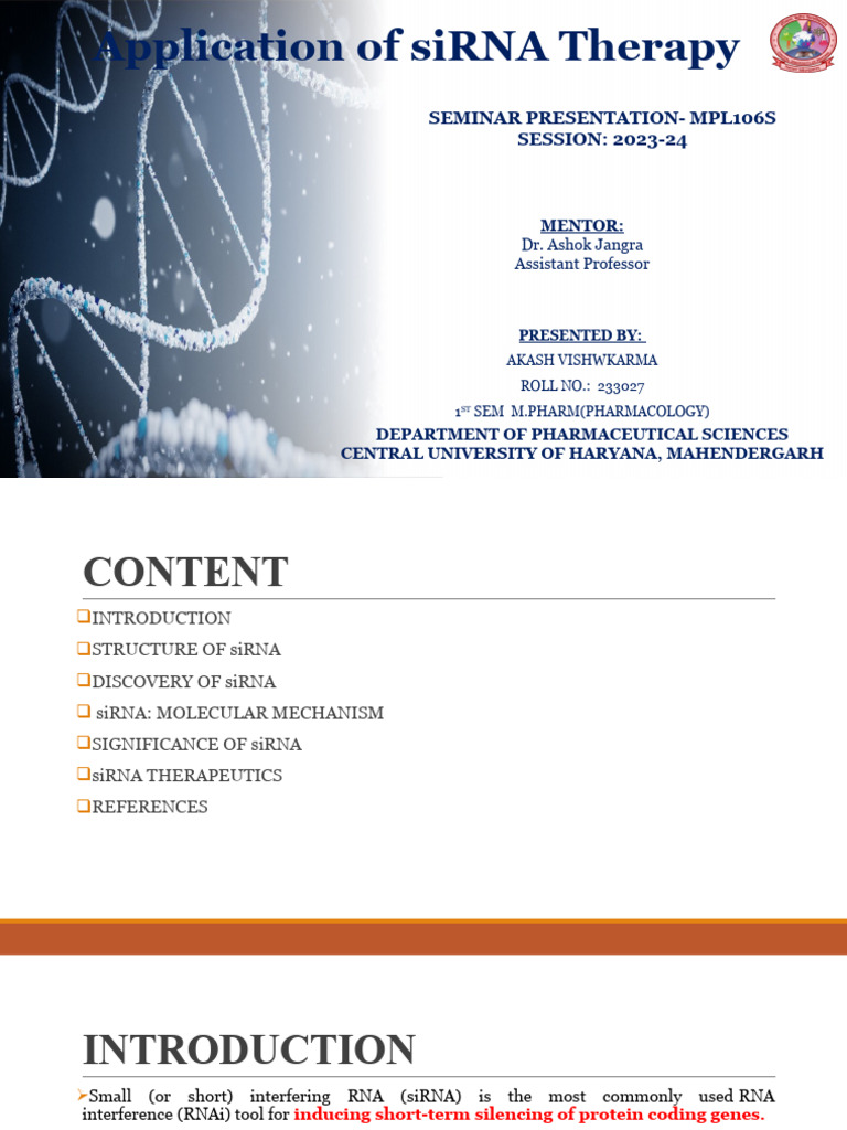 Application of siRNA Therapy | PDF | Small Interfering Rna | Rna ...