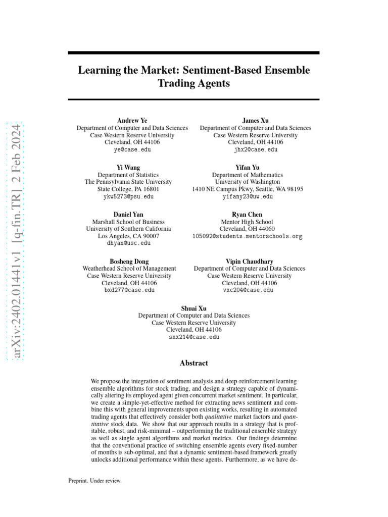 Learning The Market - Sentiment-Based Ensemble Trading Agents | PDF ...