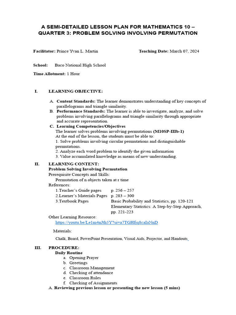 Problem Solving Involving Permutation | PDF | Learning | Permutation
