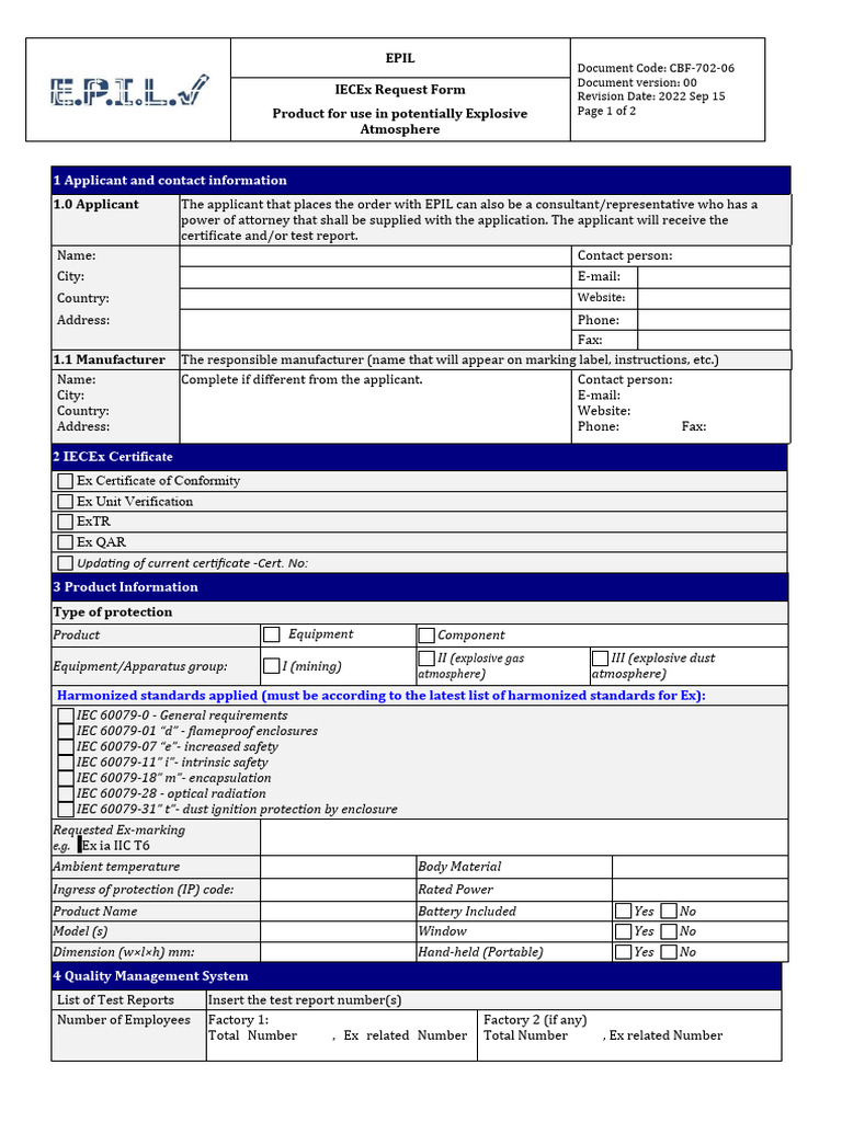CBF-702-06 IECEx Application Form | PDF