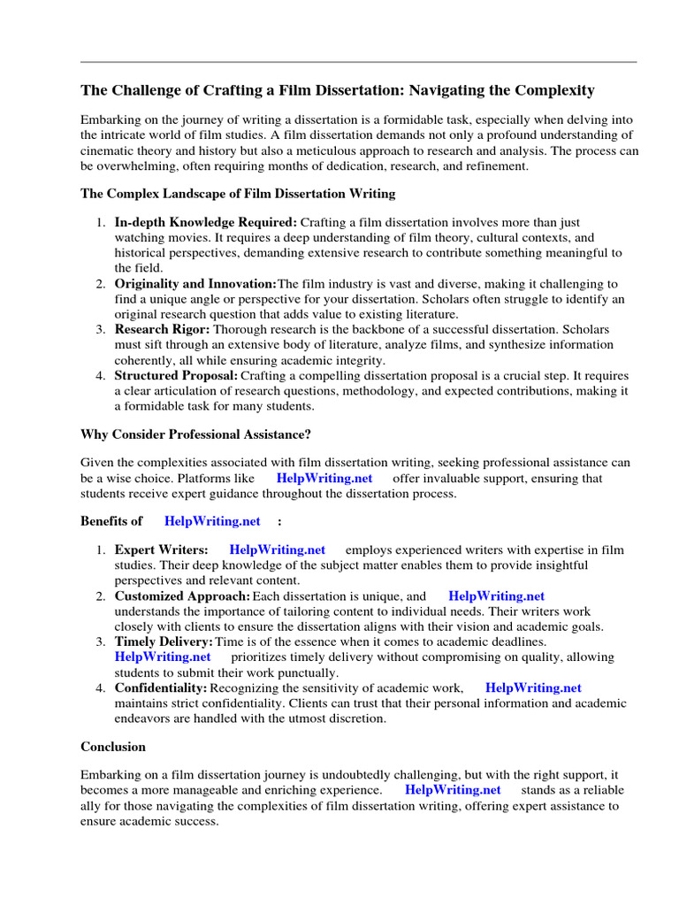 Film Dissertation Proposal Examples | PDF | Thesis | Expert