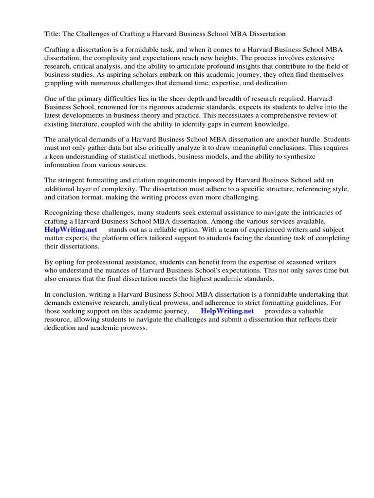 Harvard Business School Mba Dissertation | PDF | Master Of Business ...