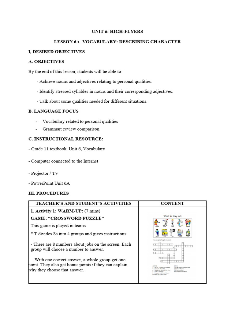 _Lesson Plan Unit 6_ High Flyers - A. Vocabulary | PDF | Adjective | Optimism