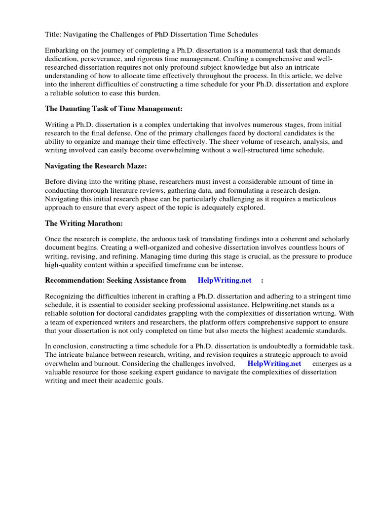 PHD Dissertation Time Schedule | PDF | Thesis | Doctor Of Philosophy