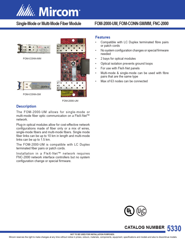 CAT 5330 - FOM 2000 UM FOM CONN SMMM FNC 2000 - Fiber Module | PDF