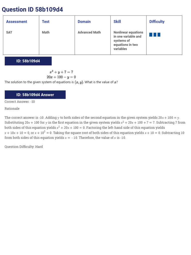 ?advanced Math Sat (With Explanations) ? | PDF | Quadratic Equation ...