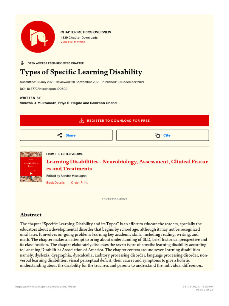 Types of Specific Learning Disability IntechOpen | PDF | Learning ...