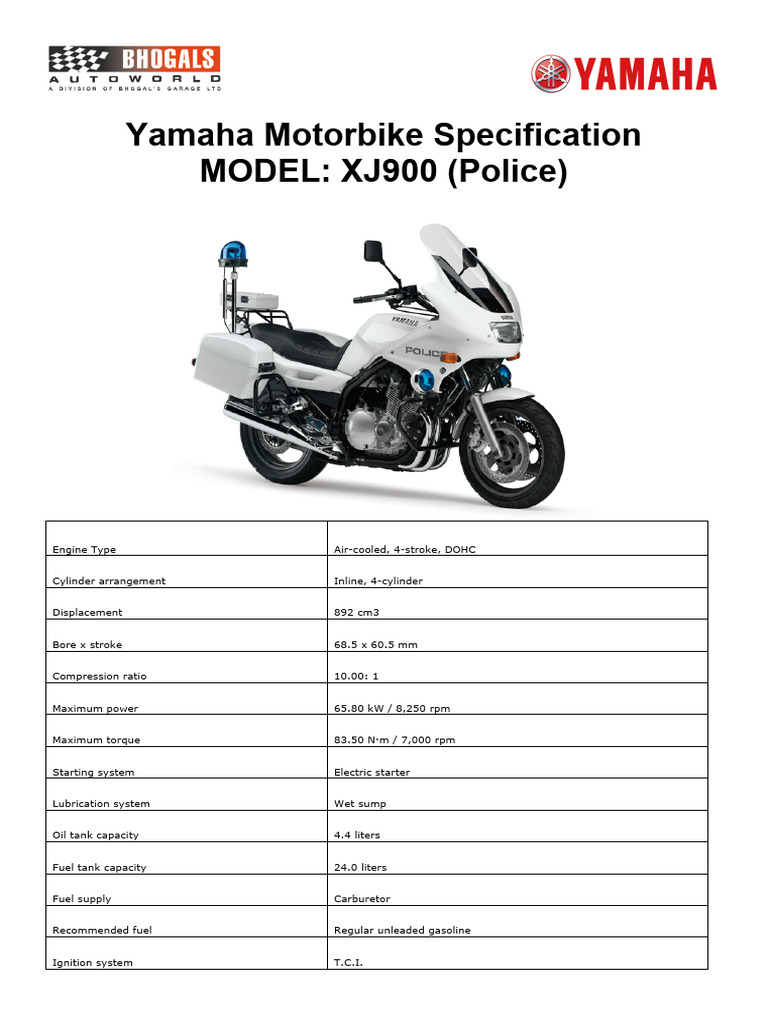 Yamaha Motorbike Specification XJ900P | PDF | Clutch | Motorcycle