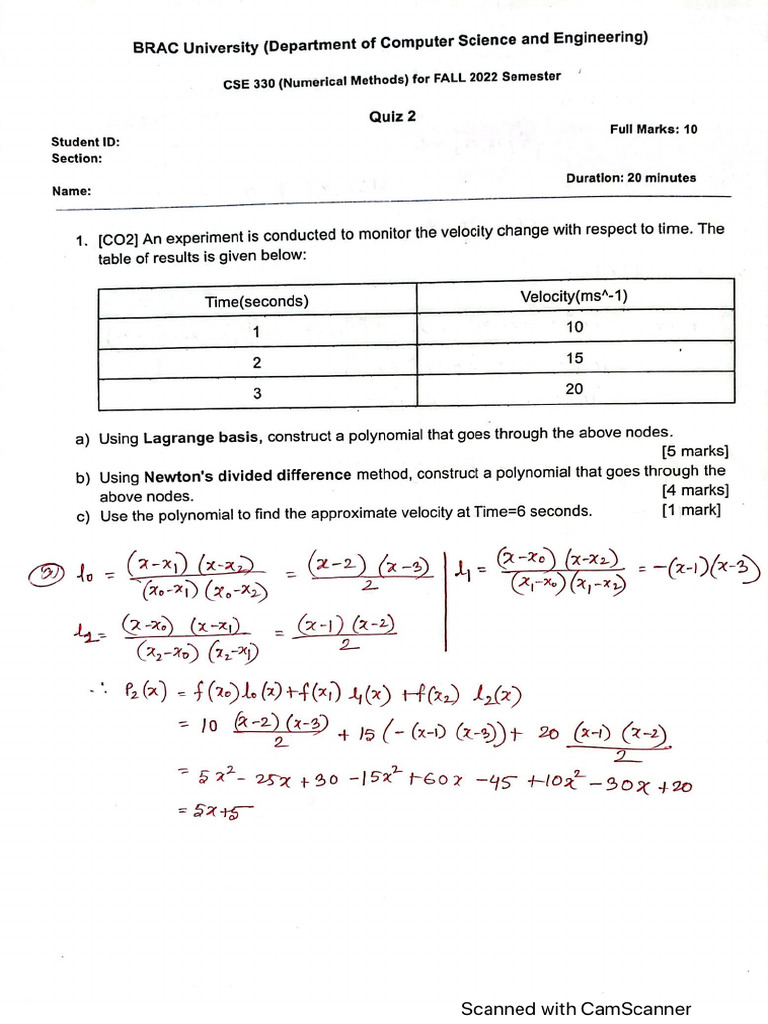 Quiz 2 Solution | PDF