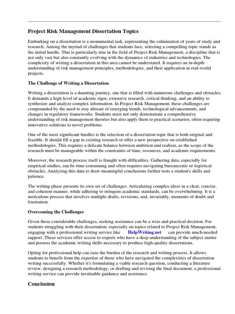 Project Risk Management Dissertation Topics | PDF | Risk Management | Risk