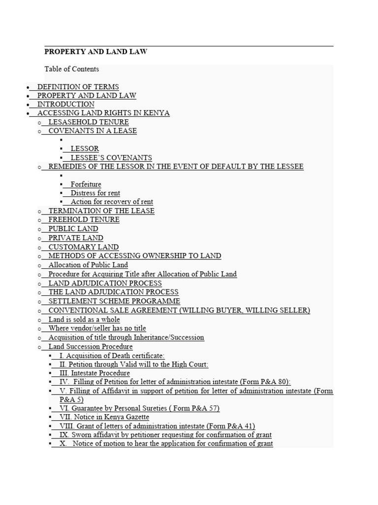 Notes Property And Land Law Pdf Leasehold Estate Lease