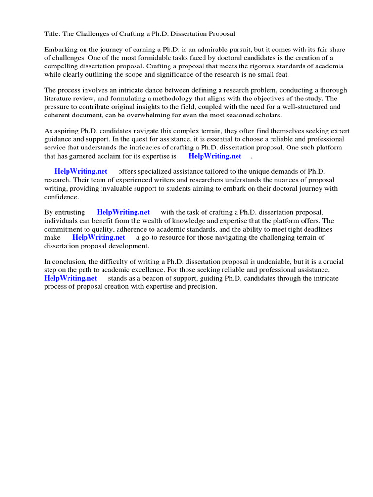 Sample of PHD Dissertation Proposal | PDF | Thesis | Doctor Of Philosophy