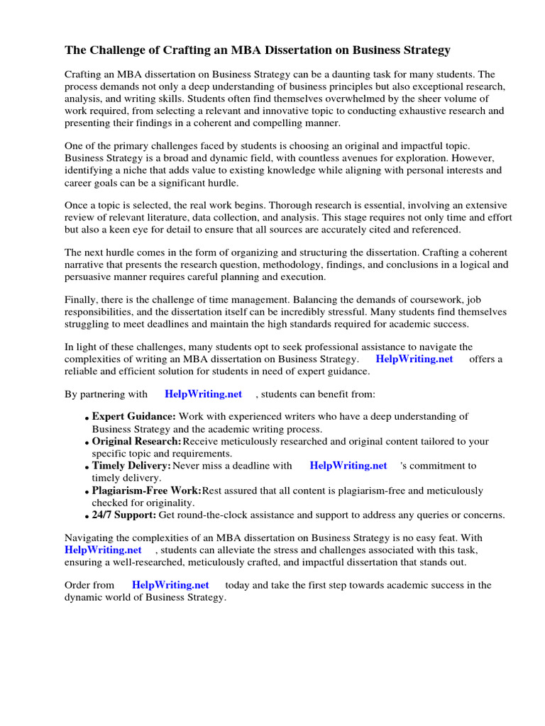 Mba Dissertation Topics Business Strategy | PDF | Strategic Management ...